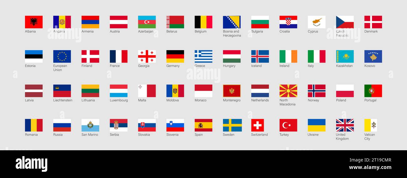 52 flags of European countries. Europe flag icon set. Flat element ...