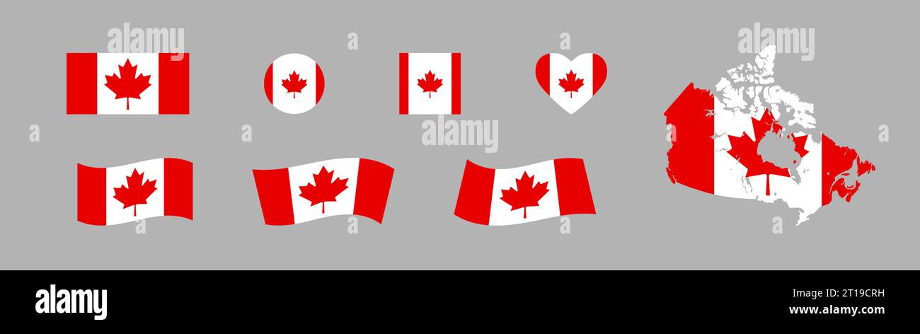 Canada flag set and map. North America country. World geography ...