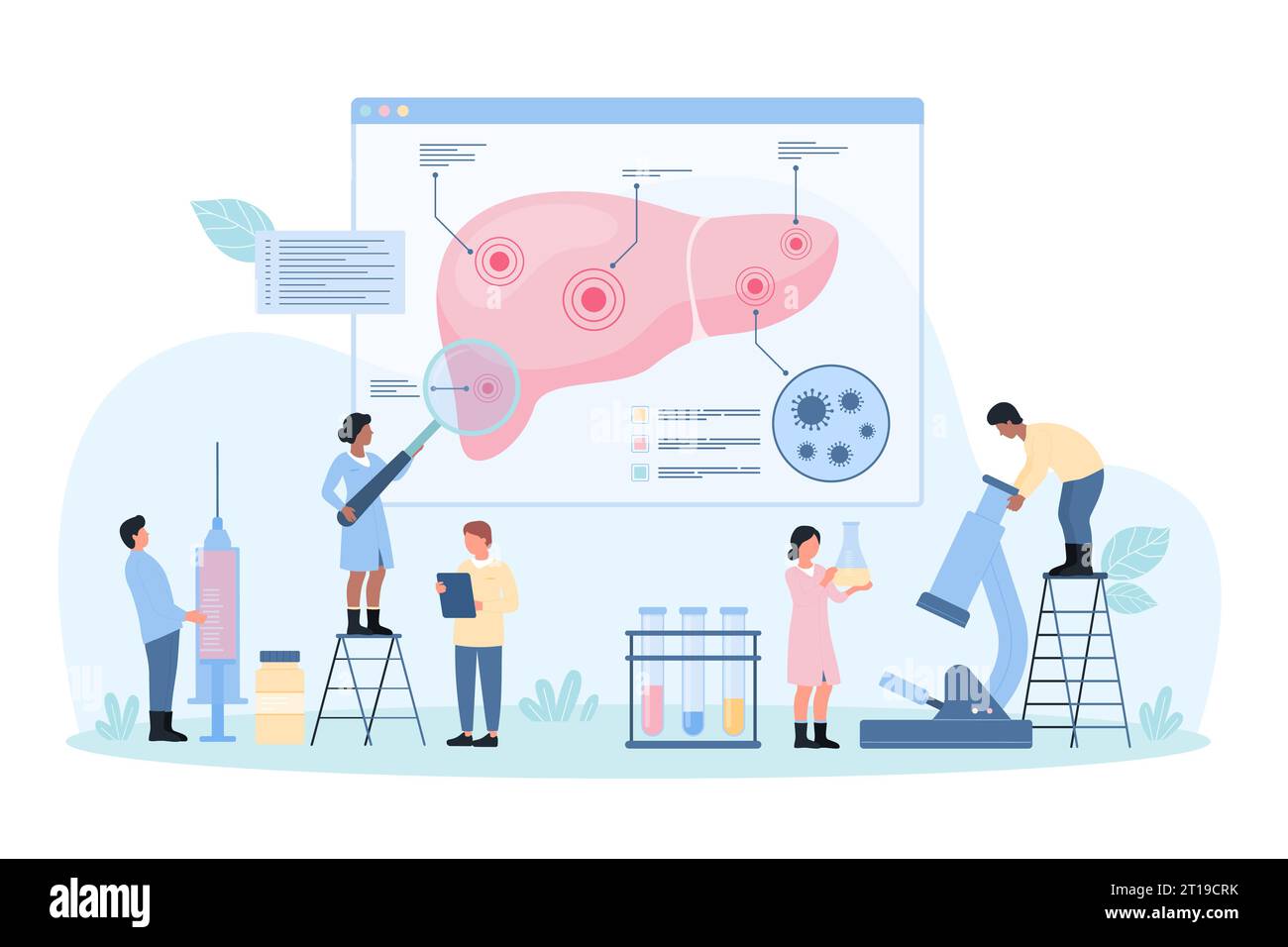 Hepatitis, hepatic disease vector illustration. Cartoon tiny doctors ...