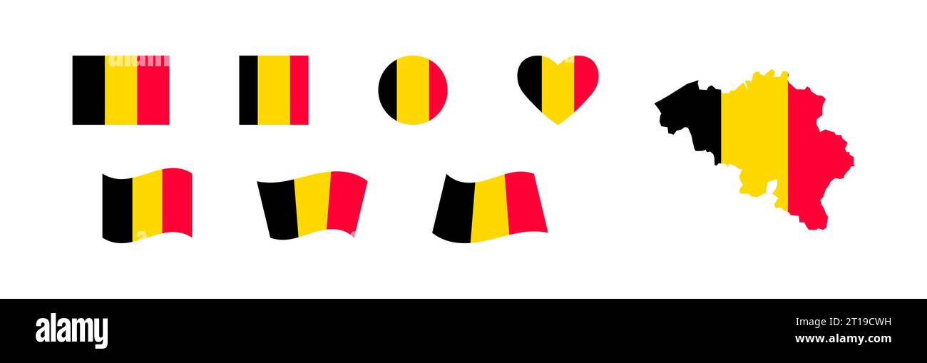 Belgium flag set and county map. Kingdom of Belgium national icon ...