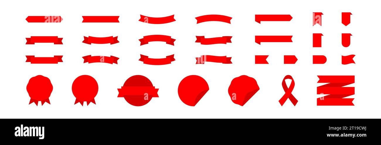 Ribbon promotion banner set vector icon in flat. Retro label collection ...