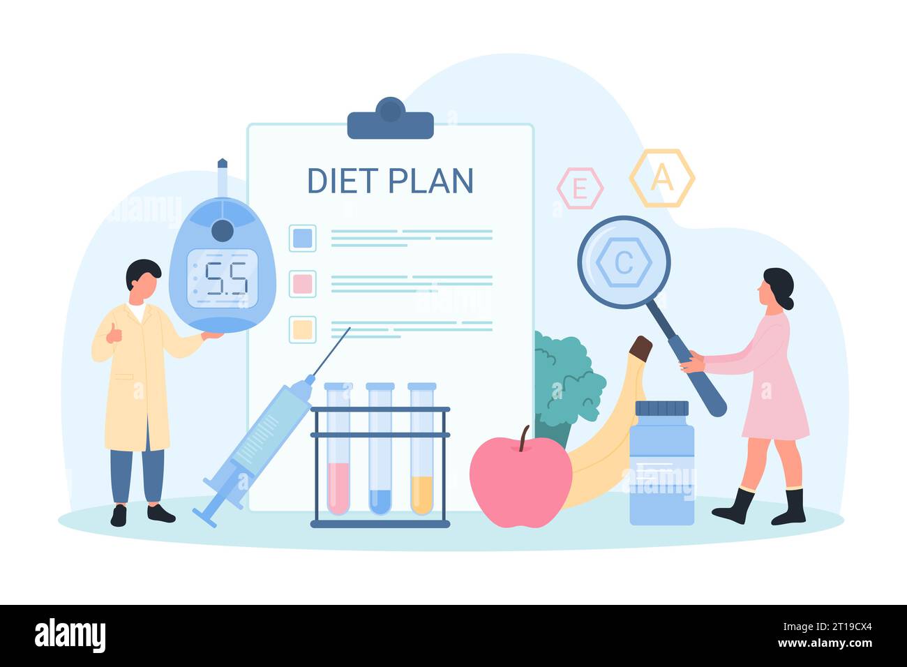 Diet plan for diabetes vector illustration. Cartoon tiny people ...
