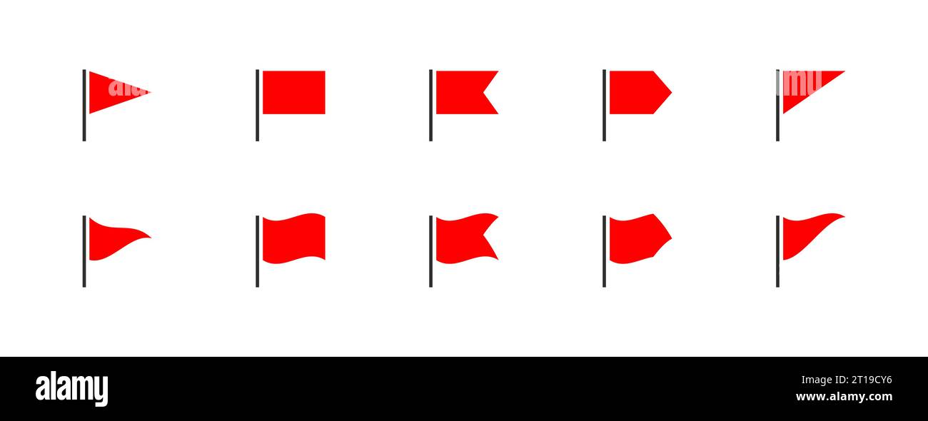 Red flag set icon. Isolated concept of pointer, tag and important sign ...