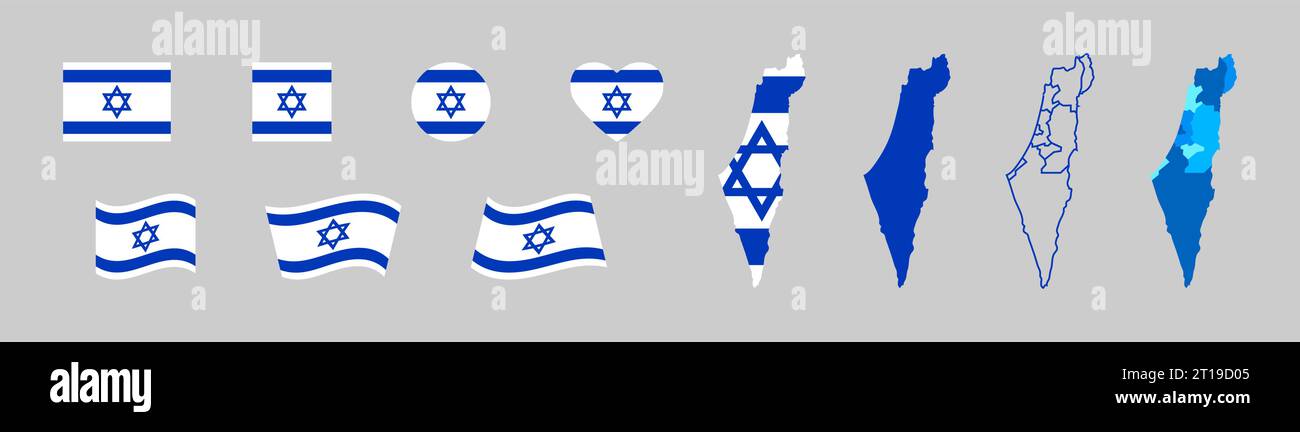 Israel flag set and map. World geography illustration. Vector isolated ...