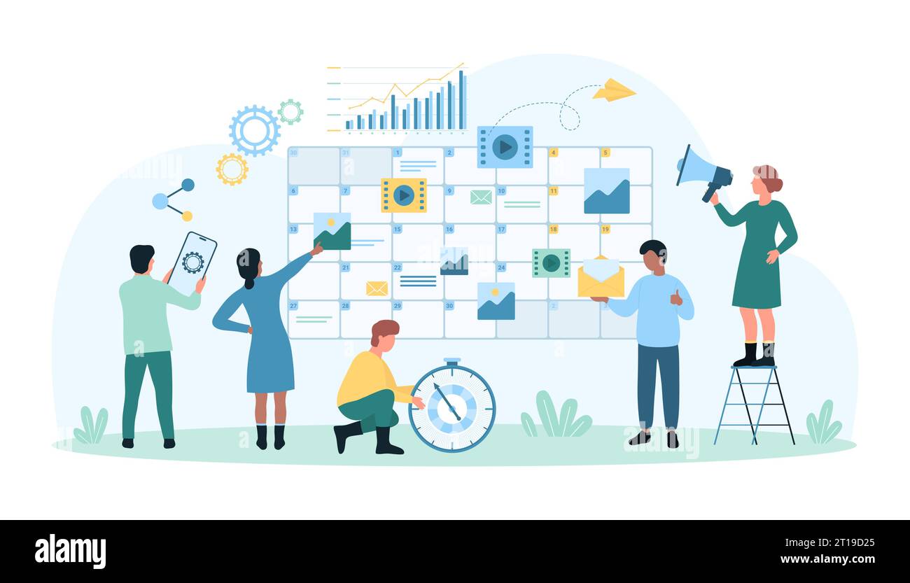 Content plan creation vector illustration. Cartoon people research and ...