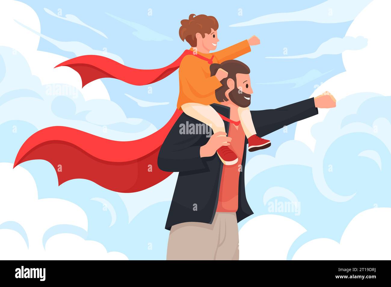 Dad superhero, family scene for Fathers day greeting card vector ...