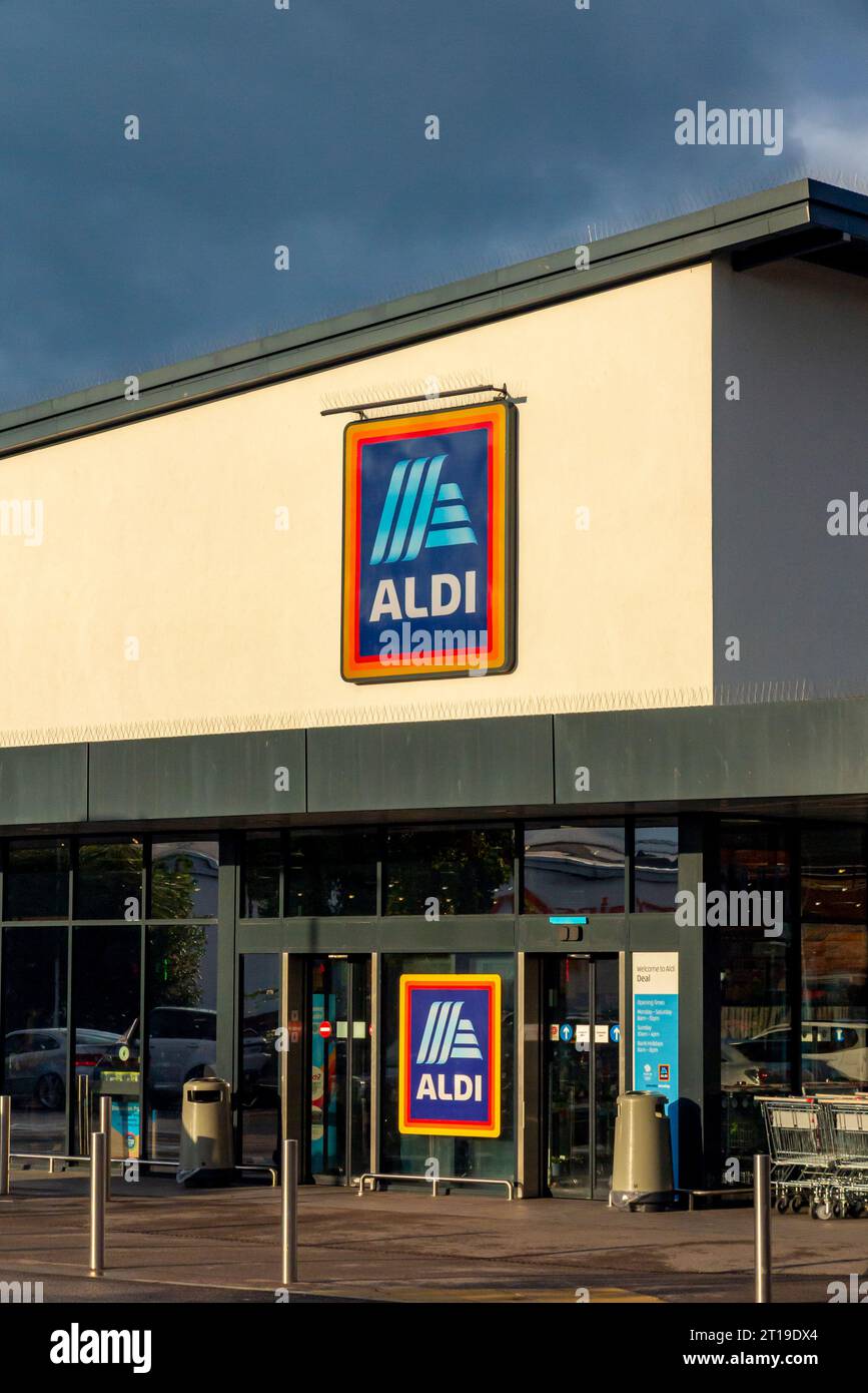 Exterior of Aldi supermarket in Deal Kent England UK with dark sky ...