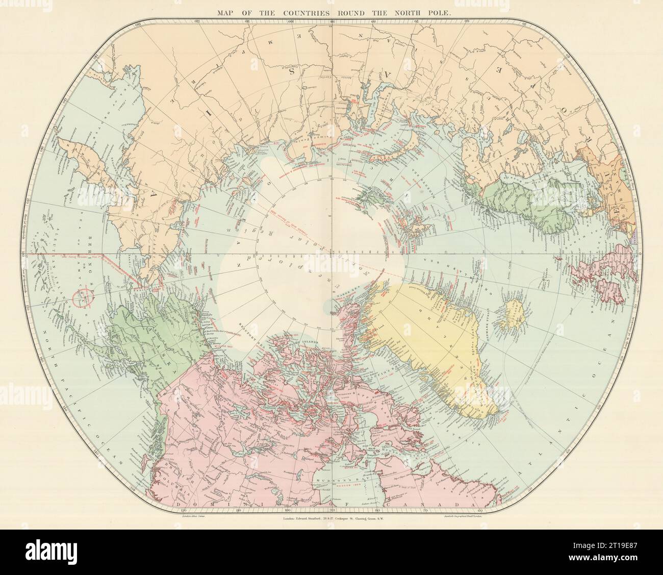 Arctic Regions. North Pole. Explorers' routes dates. Nansen. STANFORD ...