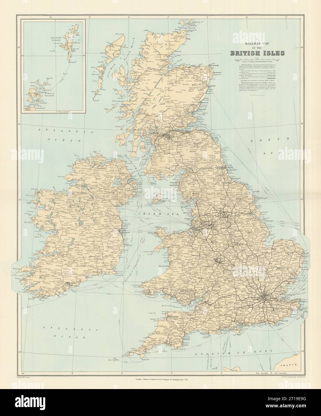 Railway map of the British Isles. England Ireland Scotland Wales ...