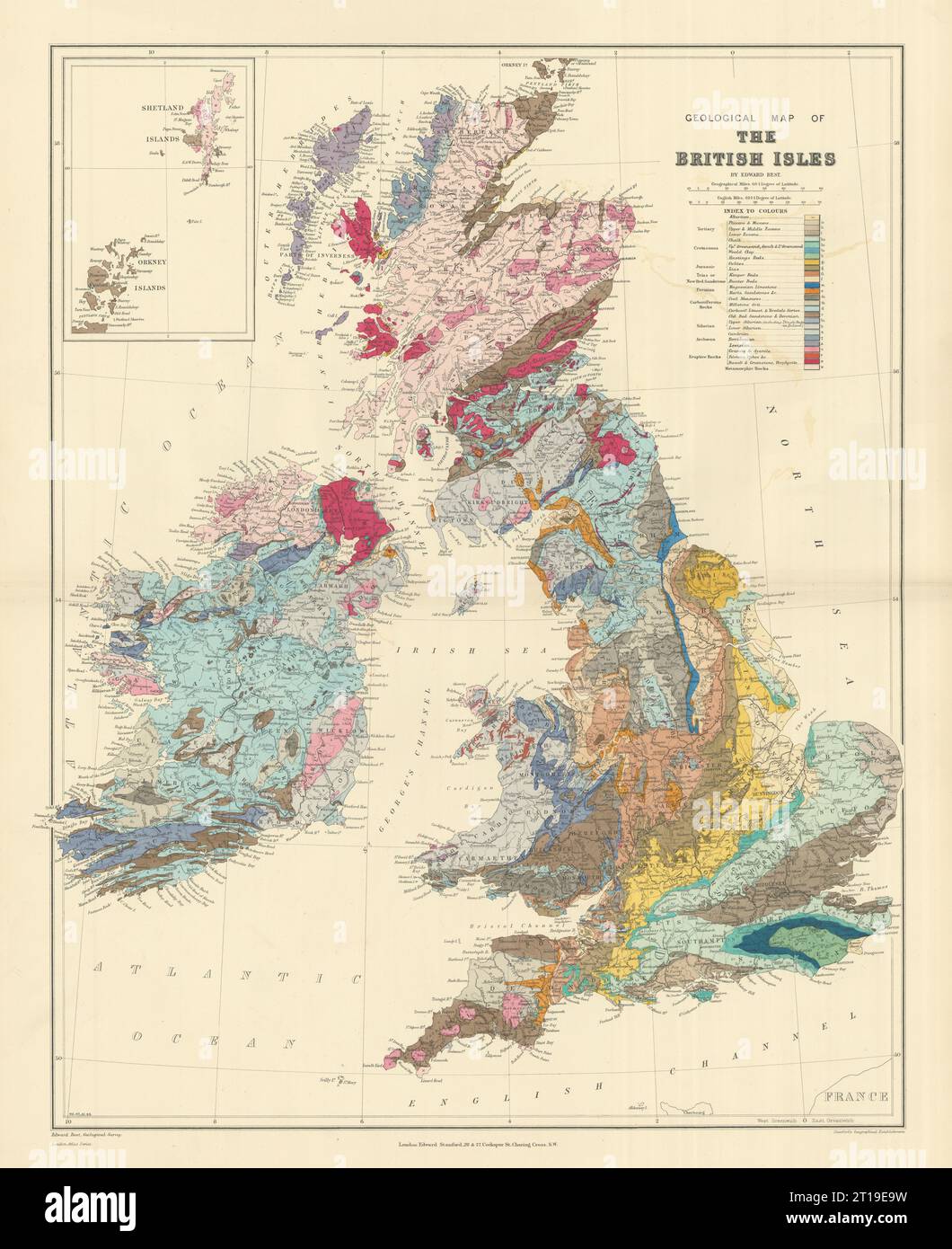 Geological Map of the British Isles. Large 66x53cm. STANFORD 1894 old ...