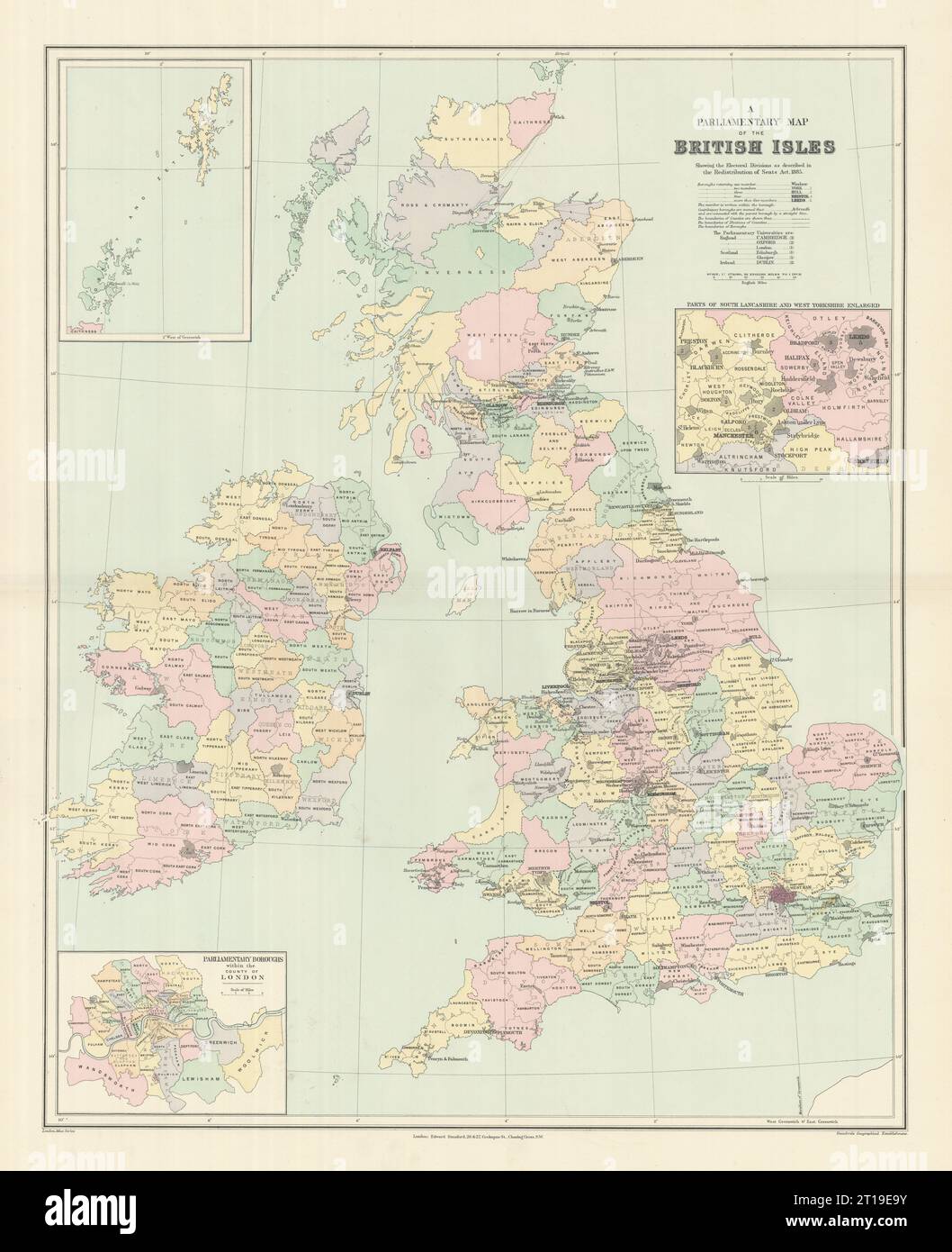 British Isles Parliamentary constituencies. Large 64x51cm. STANFORD ...