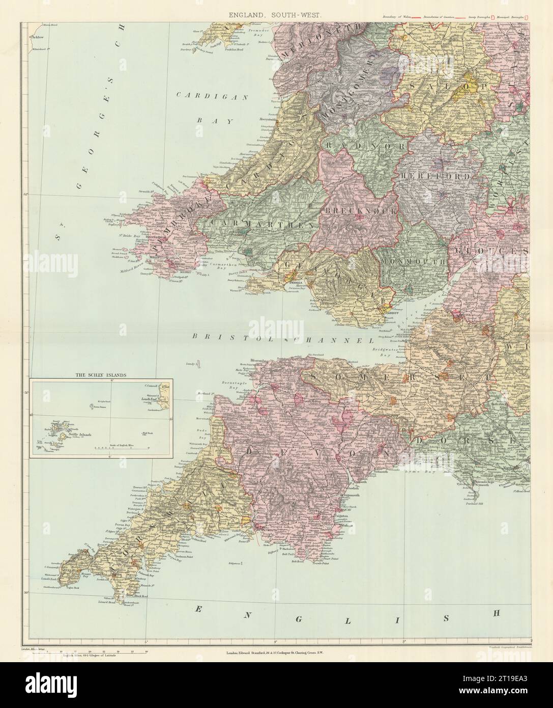 South Wales & S. West England. Devon Cornwall Somerset 62x51cm STANFORD ...