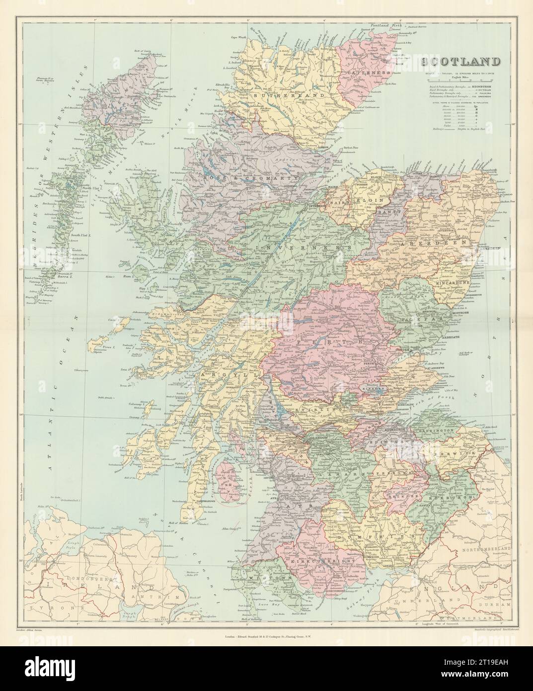 Scotland. Counties & railways. Large 66x54cm. STANFORD 1894 old antique ...