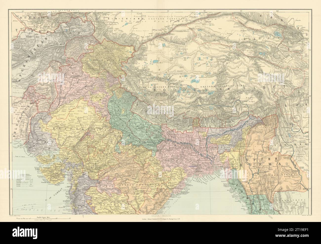 India, North. Tibet Bodyul Himalayas Baluchistan Burma 51x72cm STANFORD ...