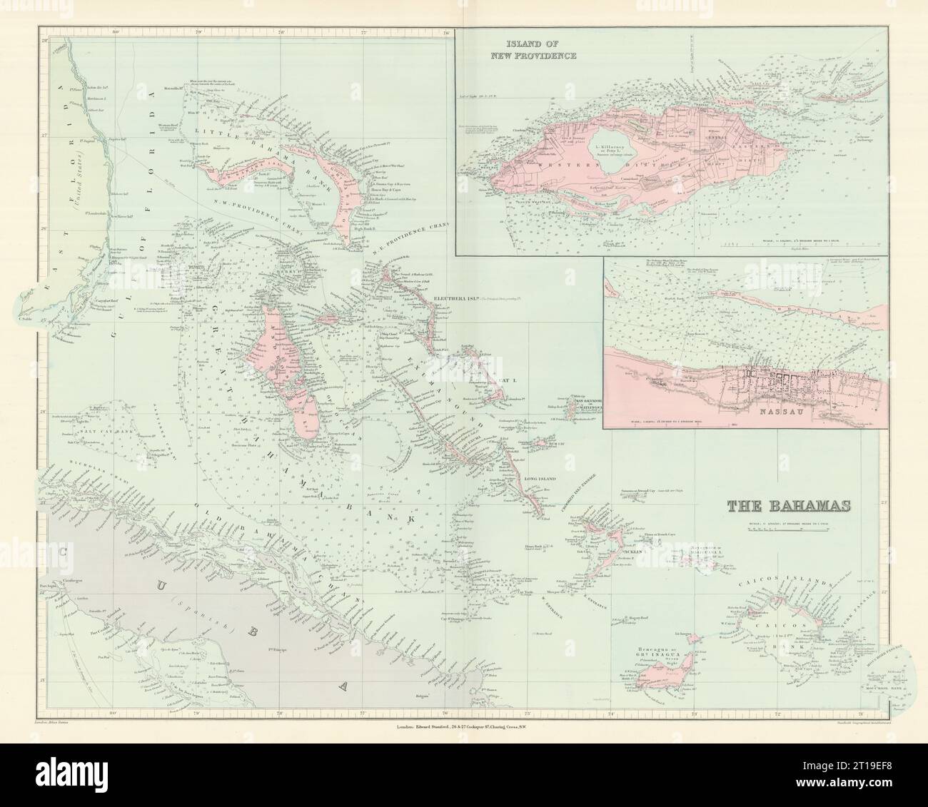 Bahamas. Turks & Caicos. New Providence. Nassau plan. 53x67cm. STANFORD ...