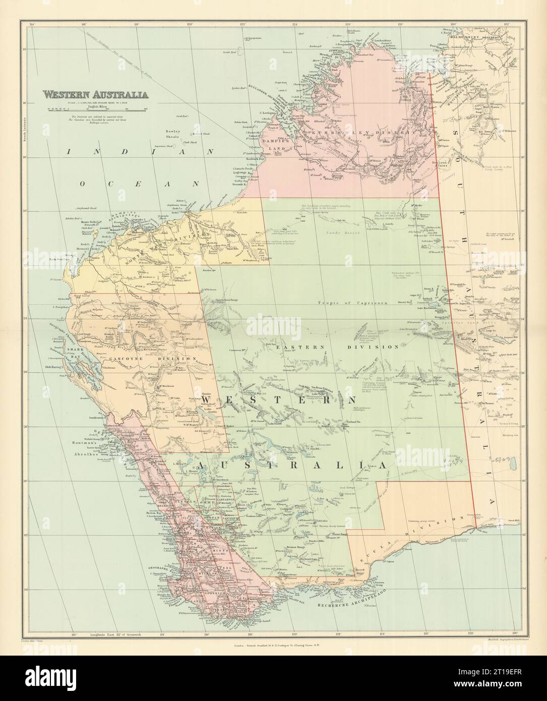 Western Australia. Districts. Explorers' routes. Large 66x55cm STANFORD ...