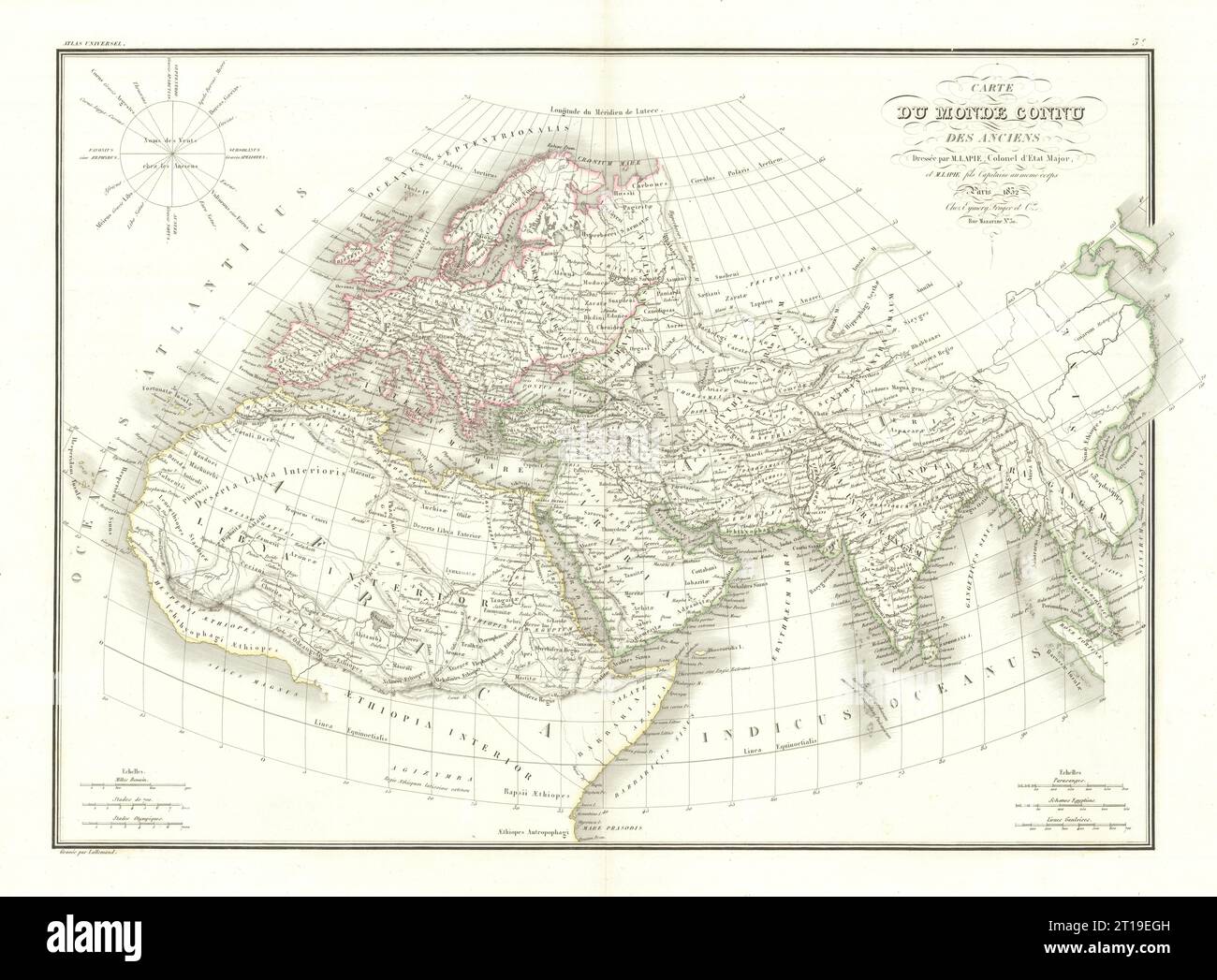 Carte du Monde connu des anciens. World as known to the Ancients. LAPIE ...