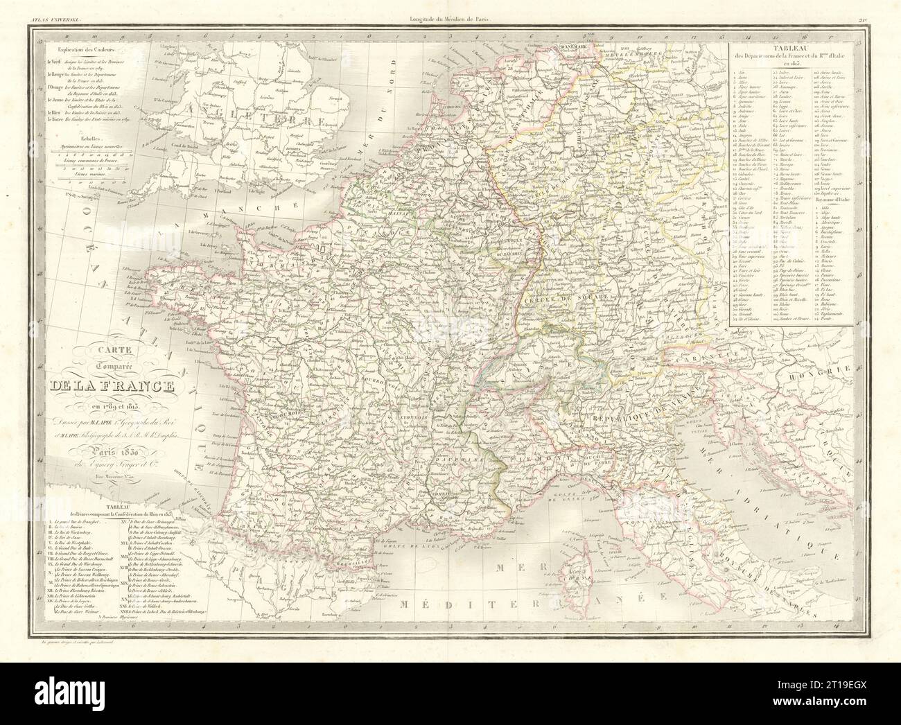 Carte comparée de la France en 1789 et 1813. Napoleonic France. LAPIE ...