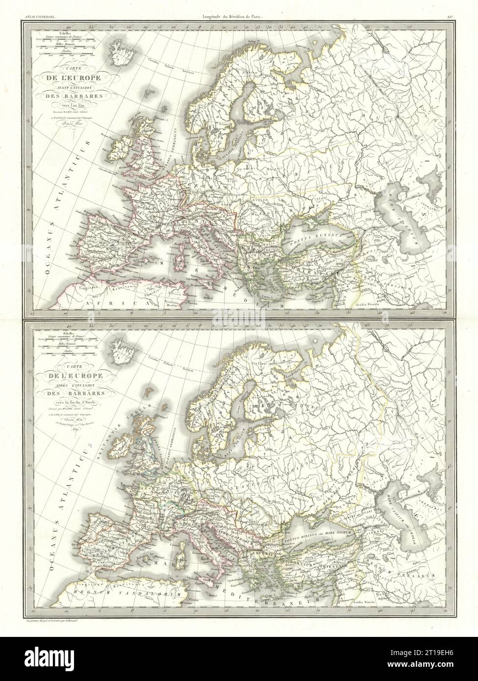 Carte de l'Europe… l'invasion des barbares. Barbarian invasions. LAPIE ...