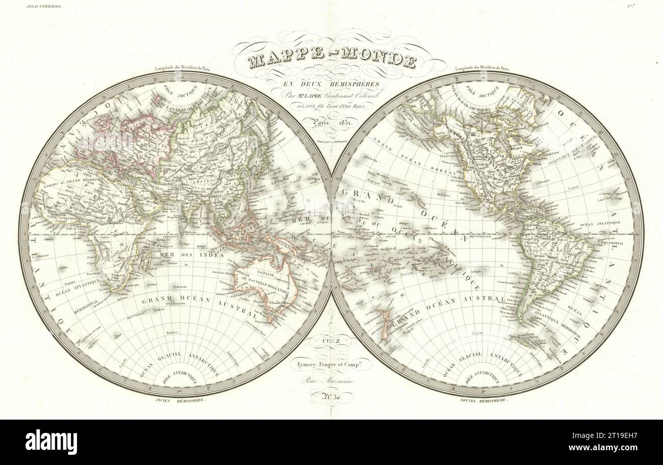Mappemonde en deux hémisphères. World hemispheres. LAPIE 1831 old ...