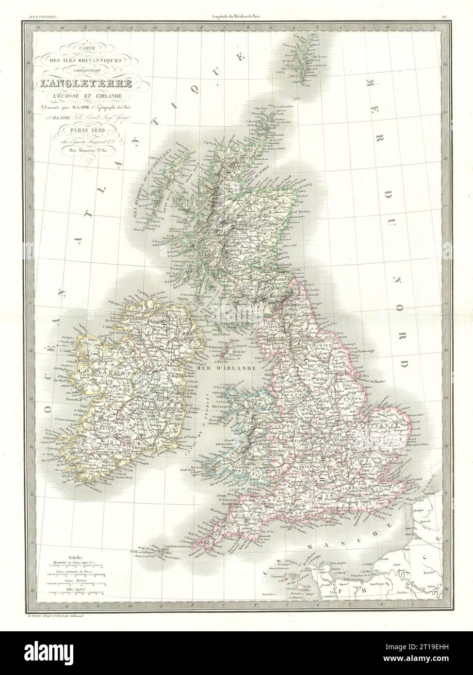 Carte des Iles Britanniques… British Isles. LAPIE 1829 old antique map ...