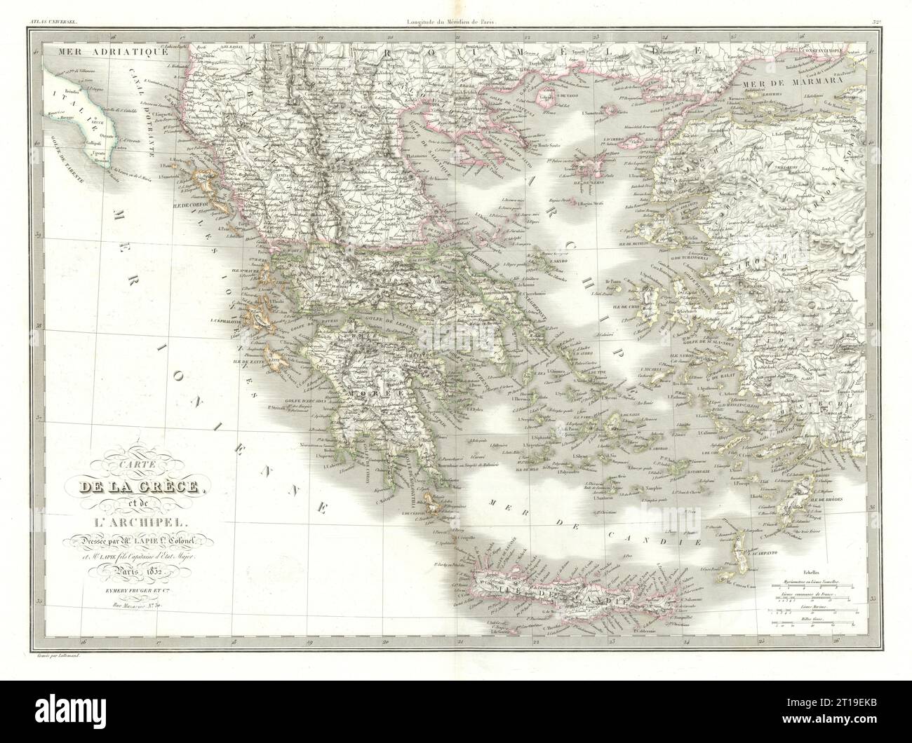 Carte de la Grèce et de l'archipel. Greece & the Aegean. LAPIE 1832 old ...