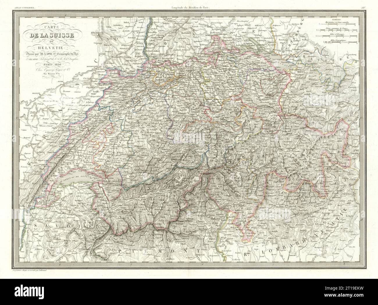Carte de la Suisse ou Helvétie. Switzerland or Helvetia. LAPIE 1830 old ...