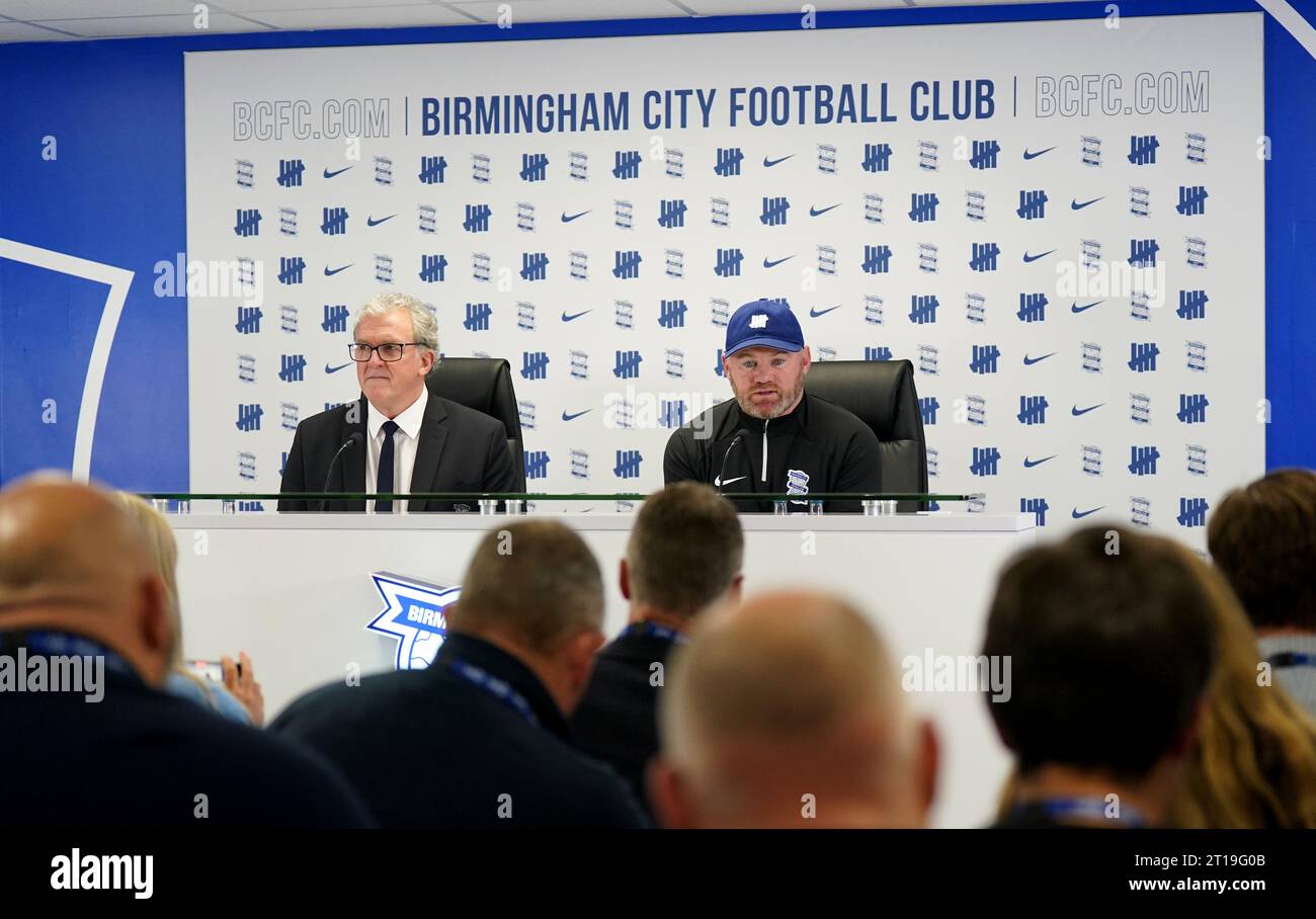 New Birmingham City manager Wayne Rooney (right) with club CEO Garry ...