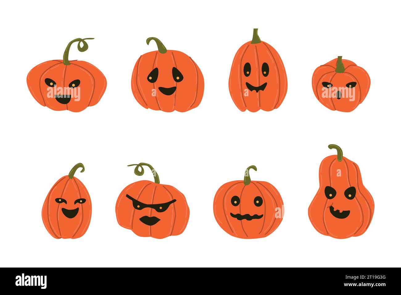 cute pumkin faces in cartoon flat style - set Stock Vector Image & Art ...