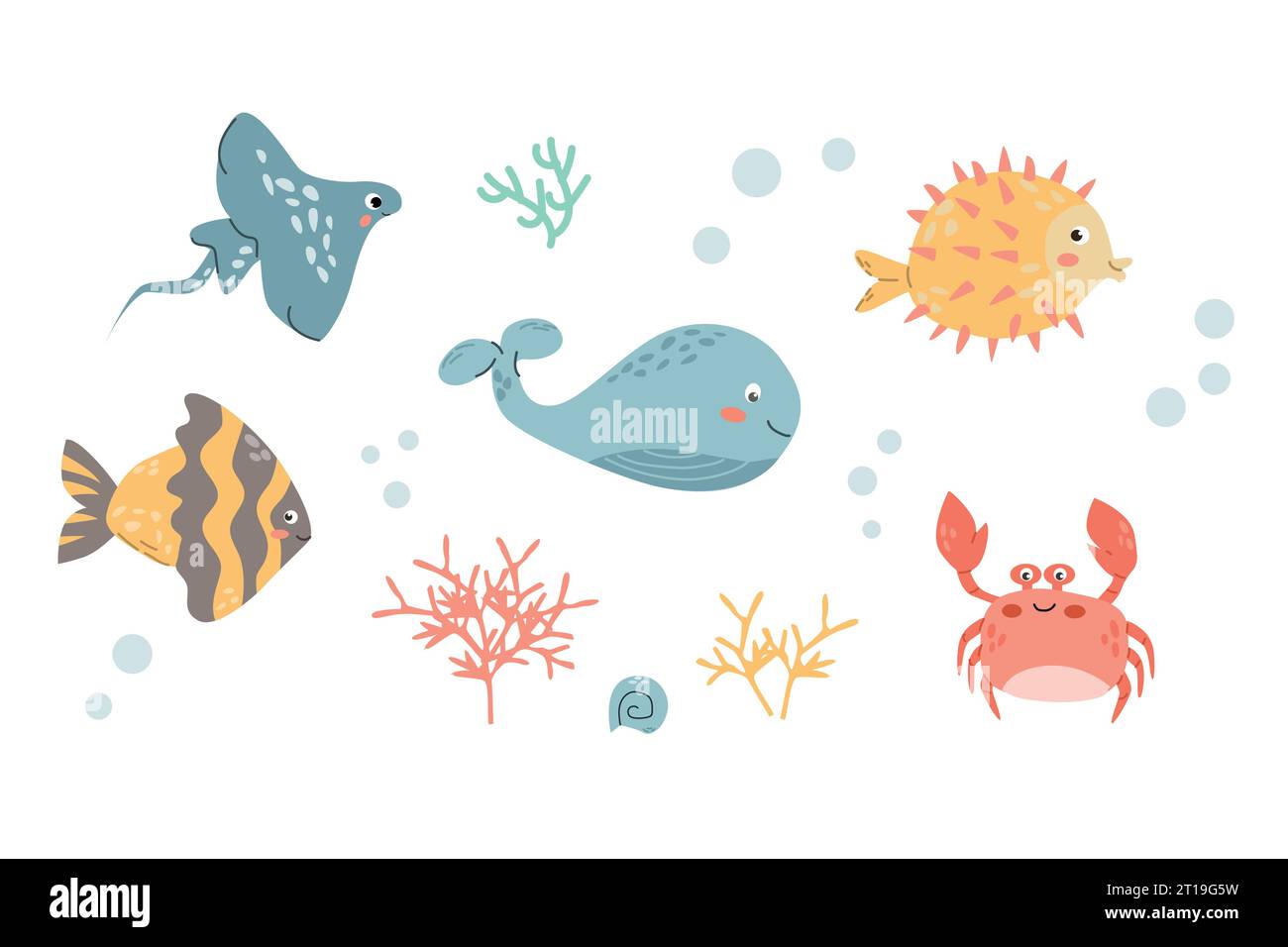 cute underwater animals in sea - cartoon vector Stock Vector Image ...
