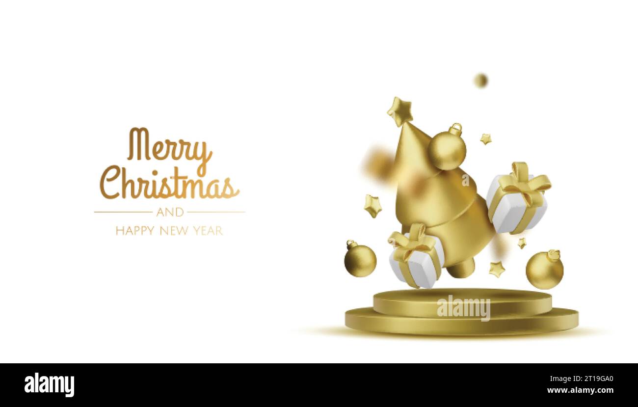 Christmas bright tree with star and balls. Merry Christmas and Happy ...