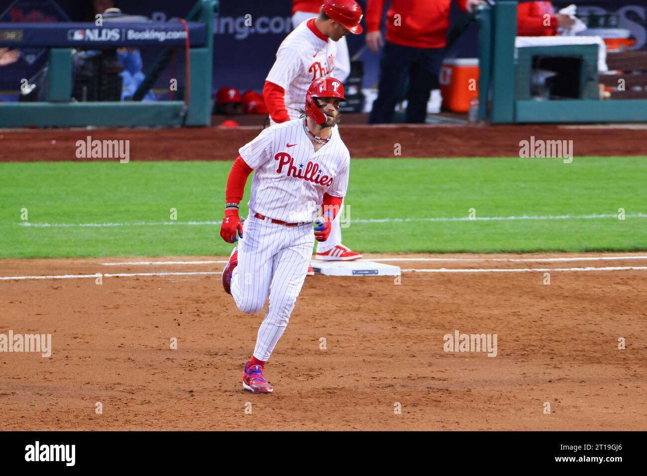 PHILADELPHIA, PA - OCTOBER 11: Bryce Harper #3 of the Philadelphia ...