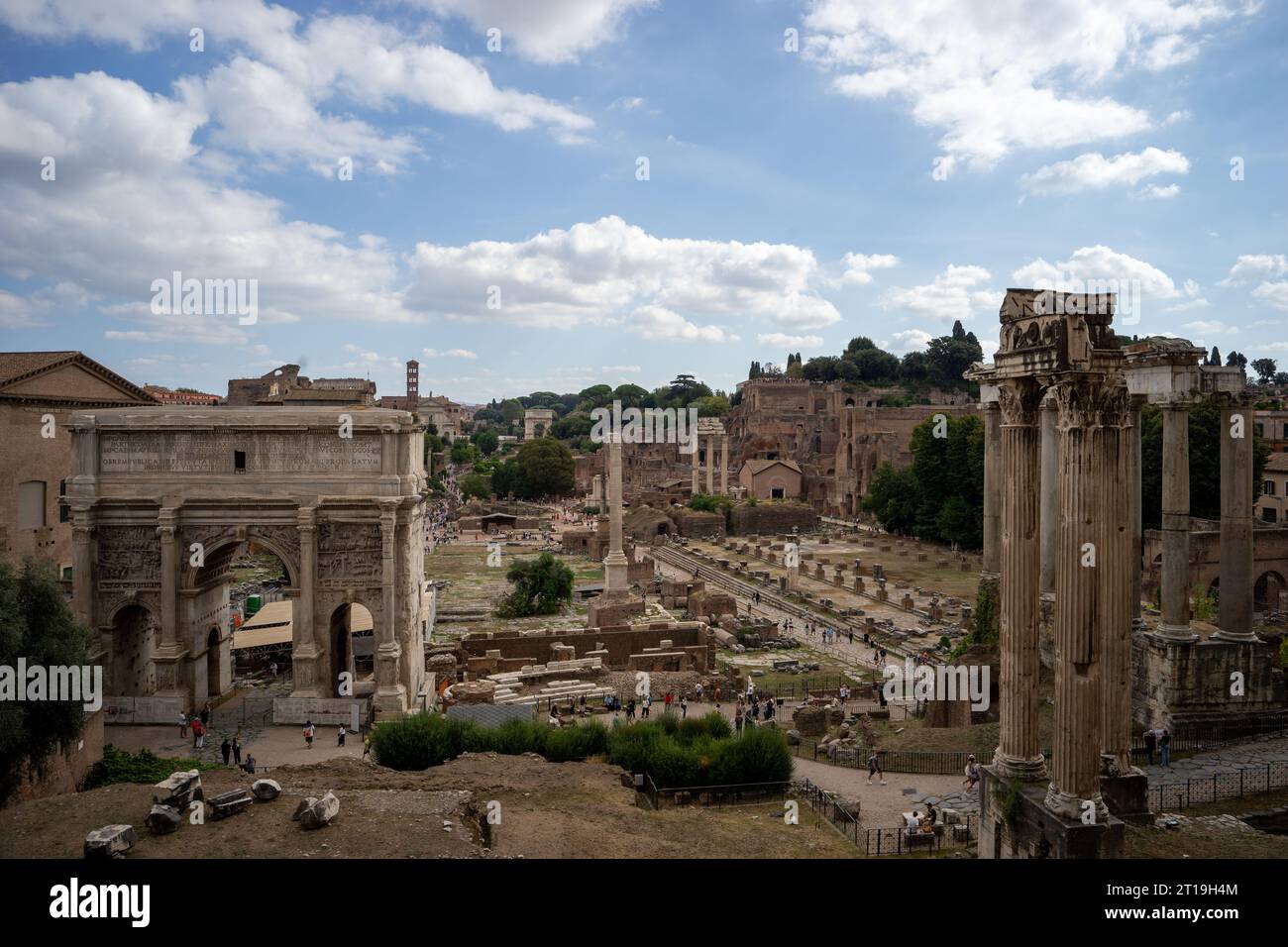 Roman Forum in Rome. View with ancient columns and the remains of the ...