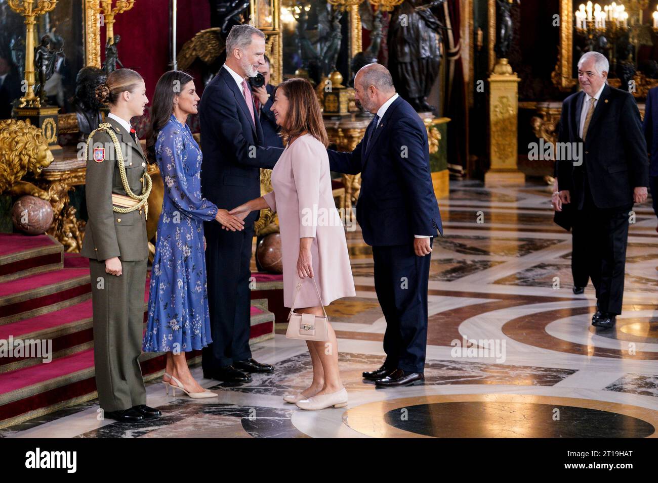 (L-R) Princess Leonor, Queen Letizia and King Felipe VI greet the ...