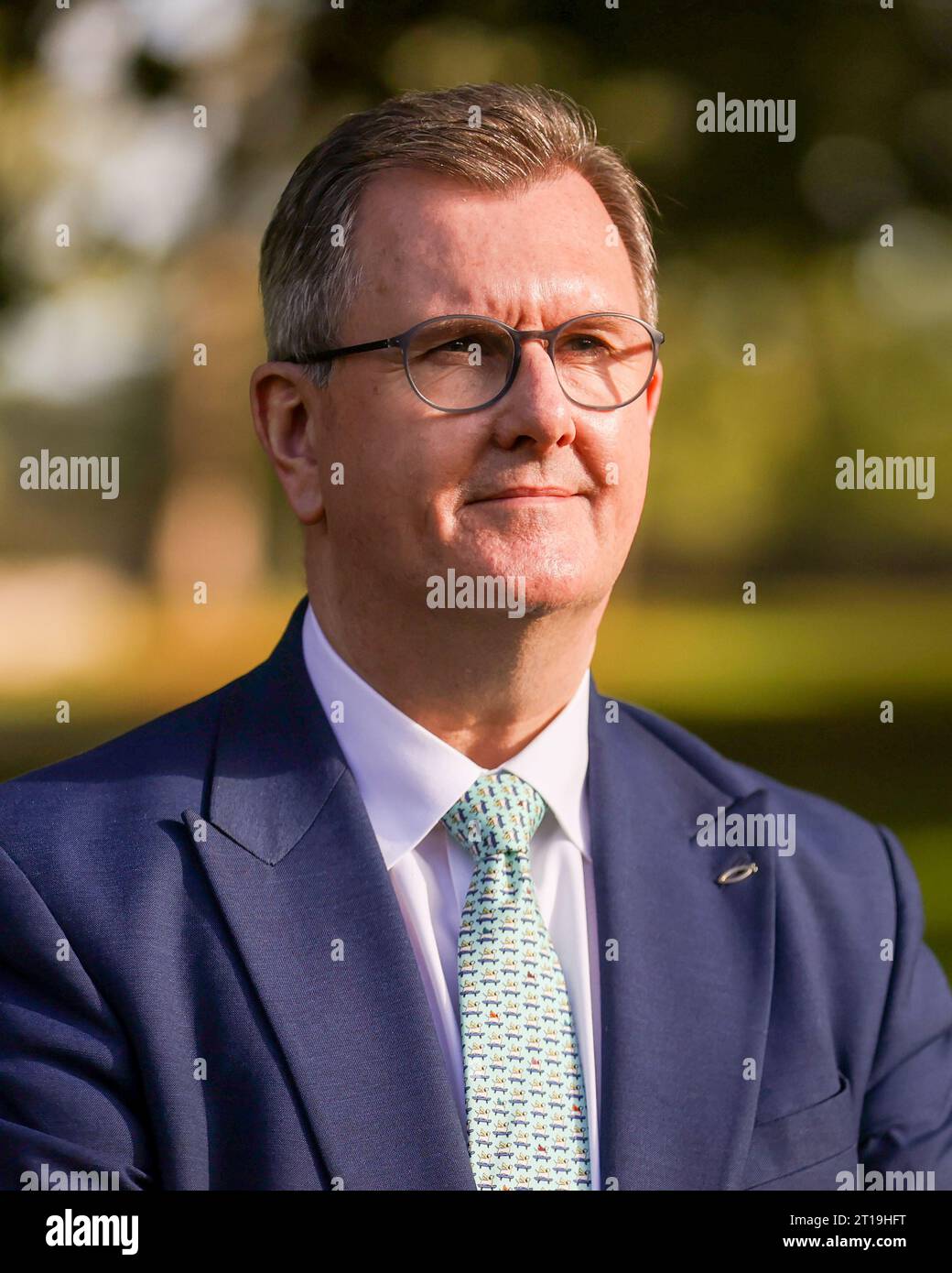 Leader of the DUP, Sir Jeffrey Donaldson MP, at Lisburn Castle Gardens ...