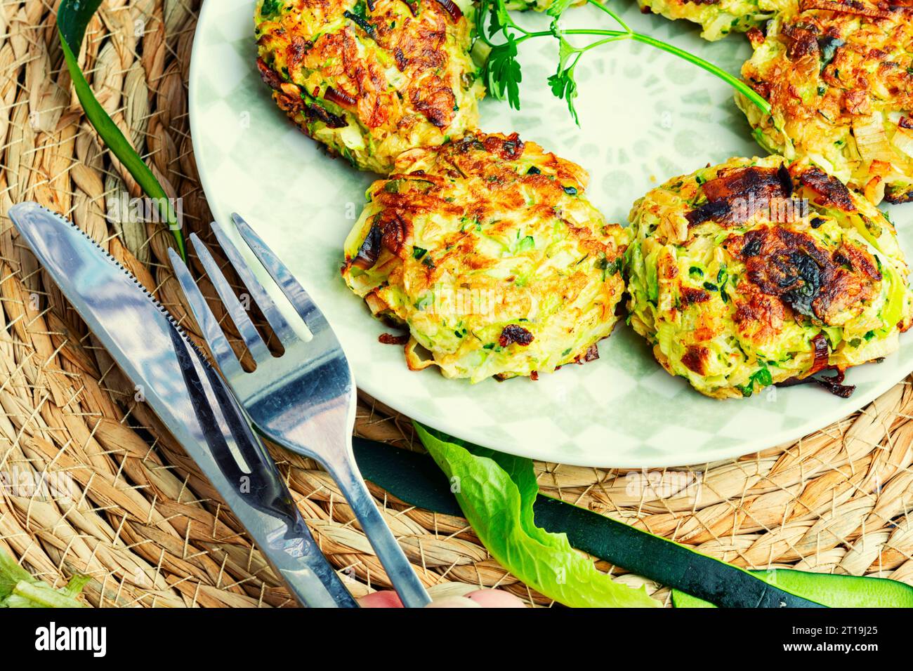 Vegan cutlets from zucchini, oatmeal and greens Stock Photo - Alamy