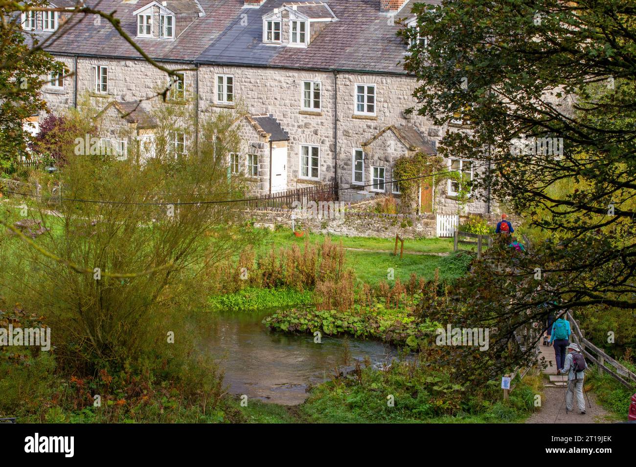 Former railway cottages on the river Wye at Blackwell Mill in Monsall ...