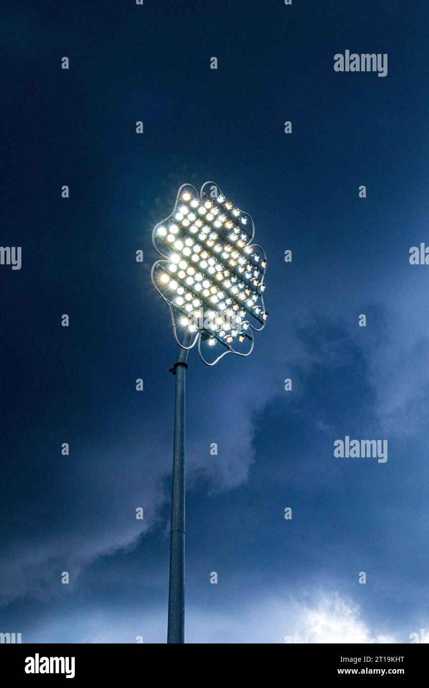 The floodlights (just before it was rained off) at an evening T20 match ...
