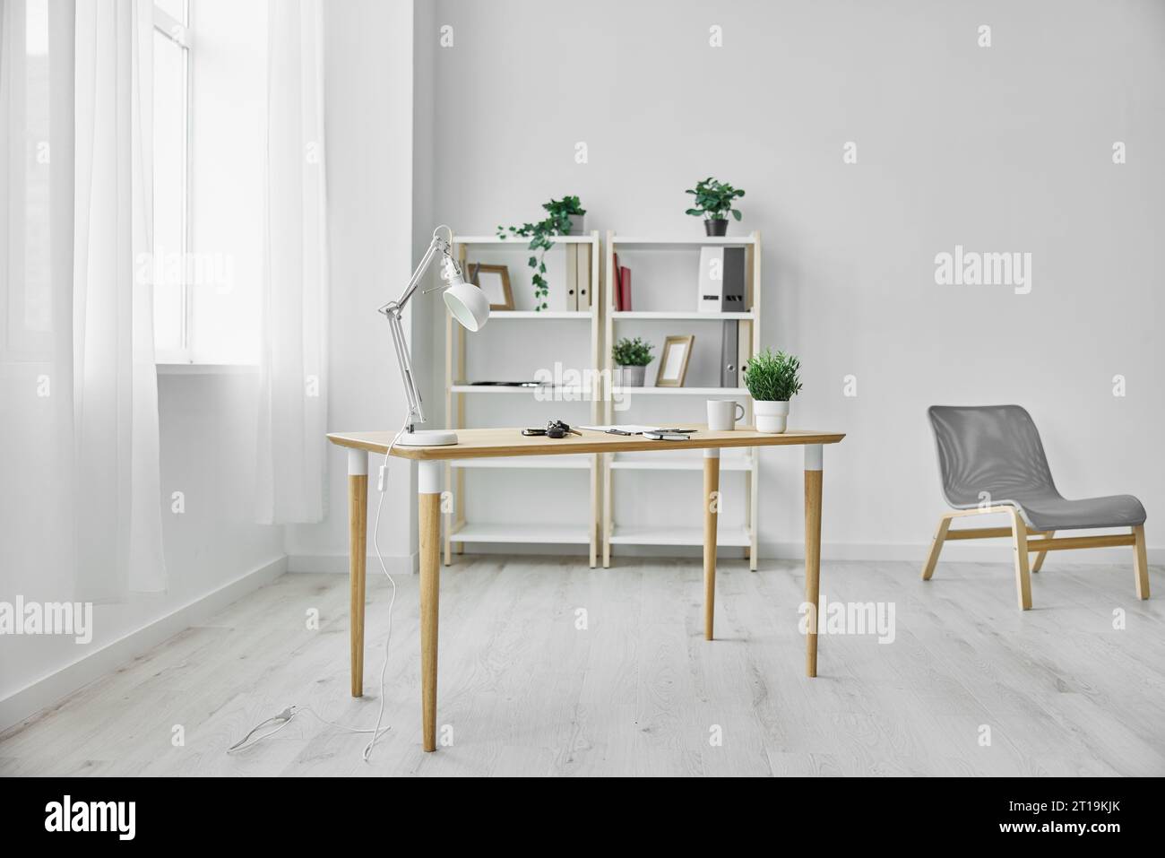 white desk room chair business empty study wall office interior ...