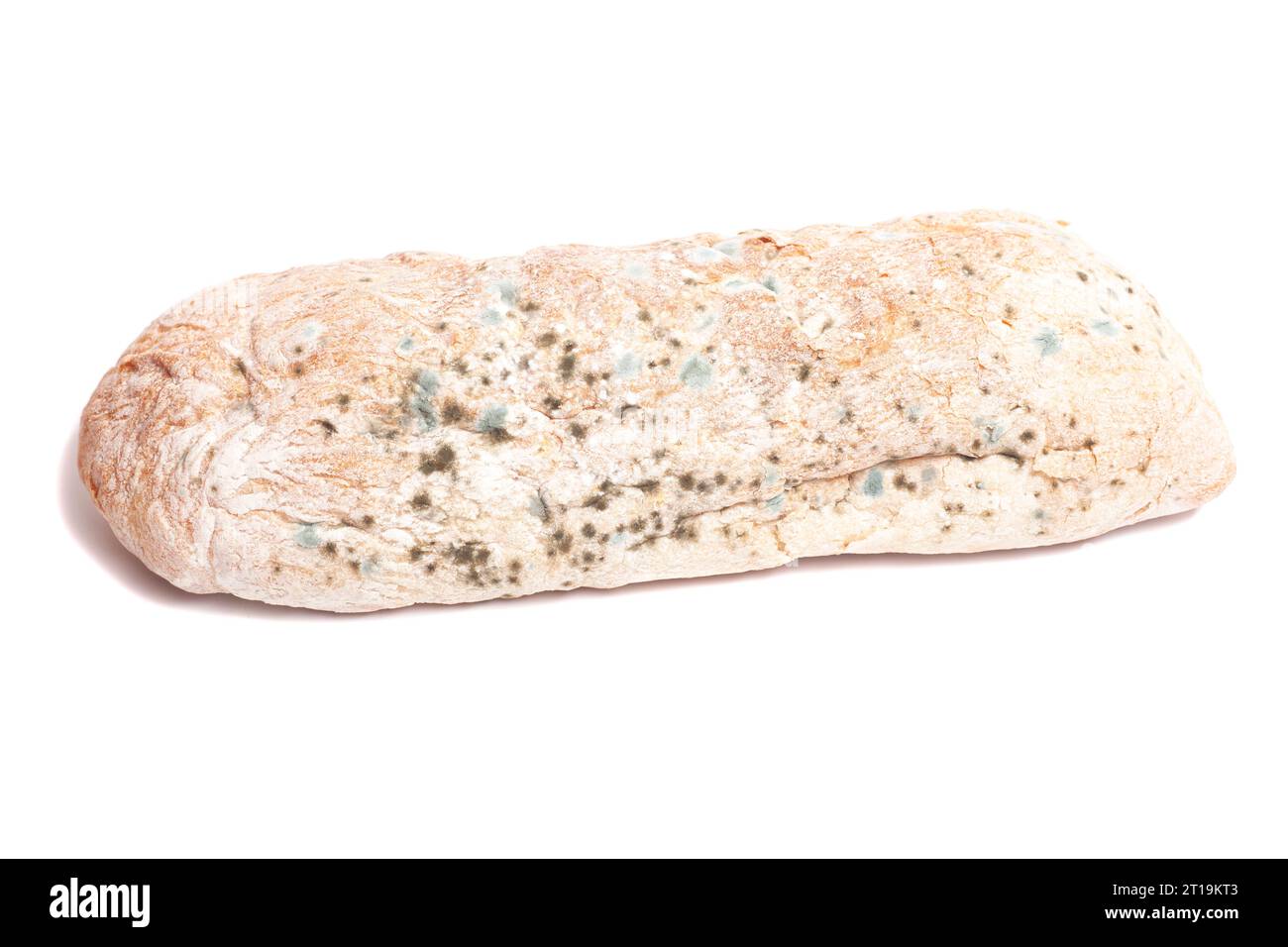 Spoiled loaf of white bread with mold isolated on white background ...