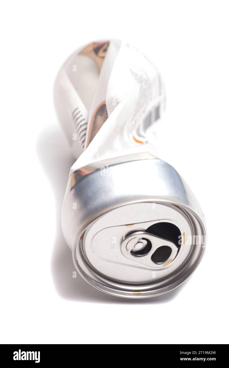 Empty crumpled can from energy drink or beer Stock Photo - Alamy