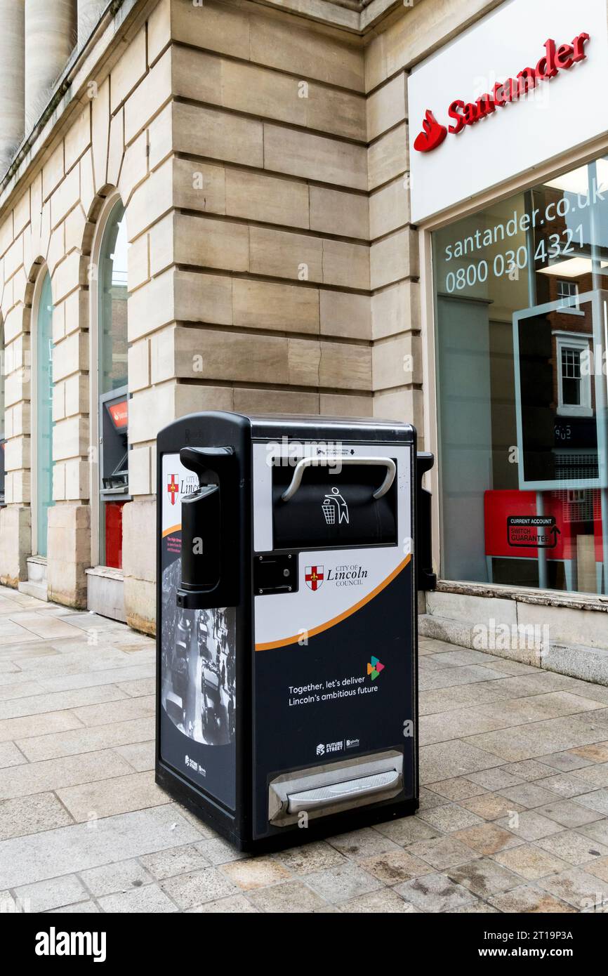 Bigbelly solar compactor waste disposal unit, Cornhill, Lincoln City ...