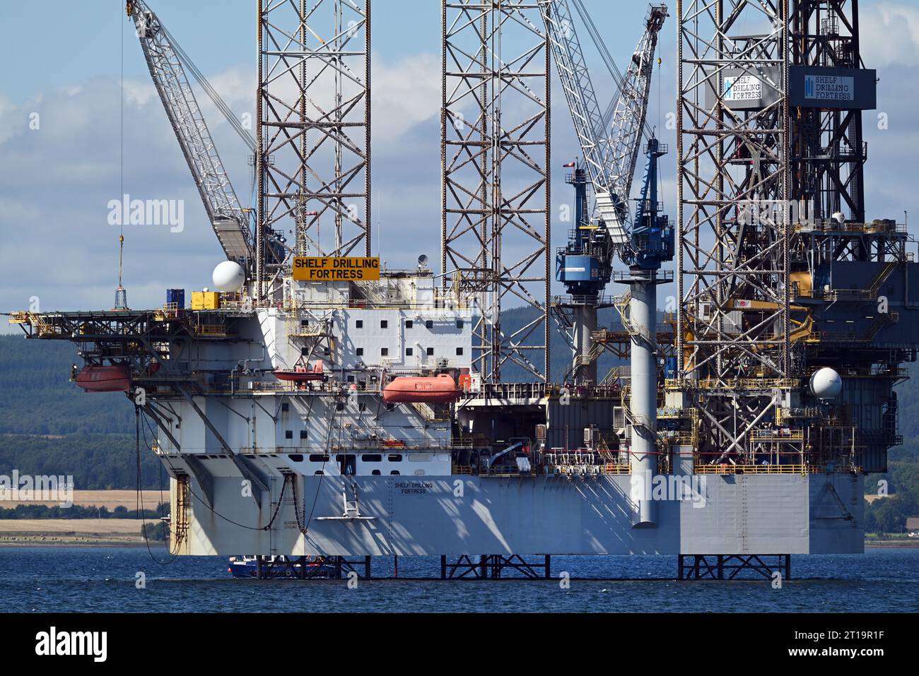 An oil rig under major maintenance and rework anchored in the Cromarty ...