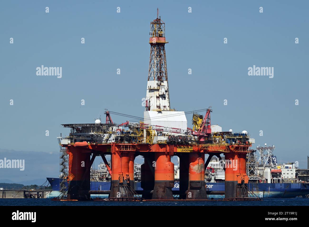 An oil rig under major maintenance and rework anchored in the Cromarty ...