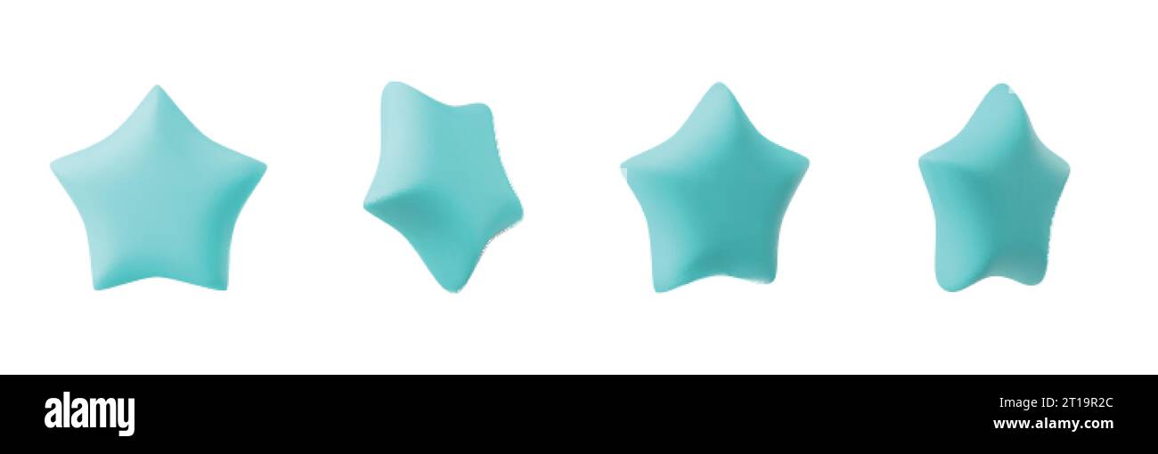 Set of blue stars different shapes. Realistic 3d design cartoon style ...