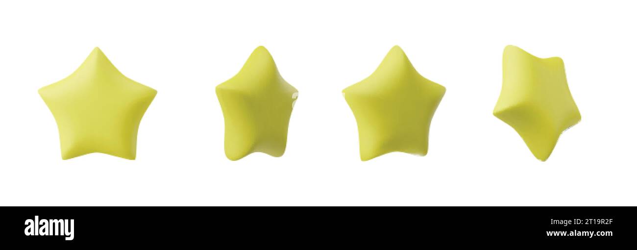 Set of yellow stars different shapes. Realistic 3d design cartoon style. vector illustration ...