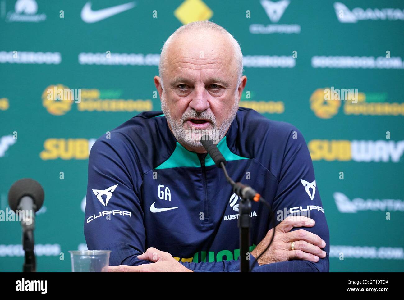Australia head coach Graham Arnold during a press conference at Wembley ...