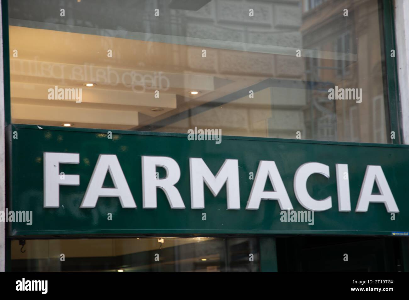 farmacia italian sign text from italy means pharmacy on wall building ...