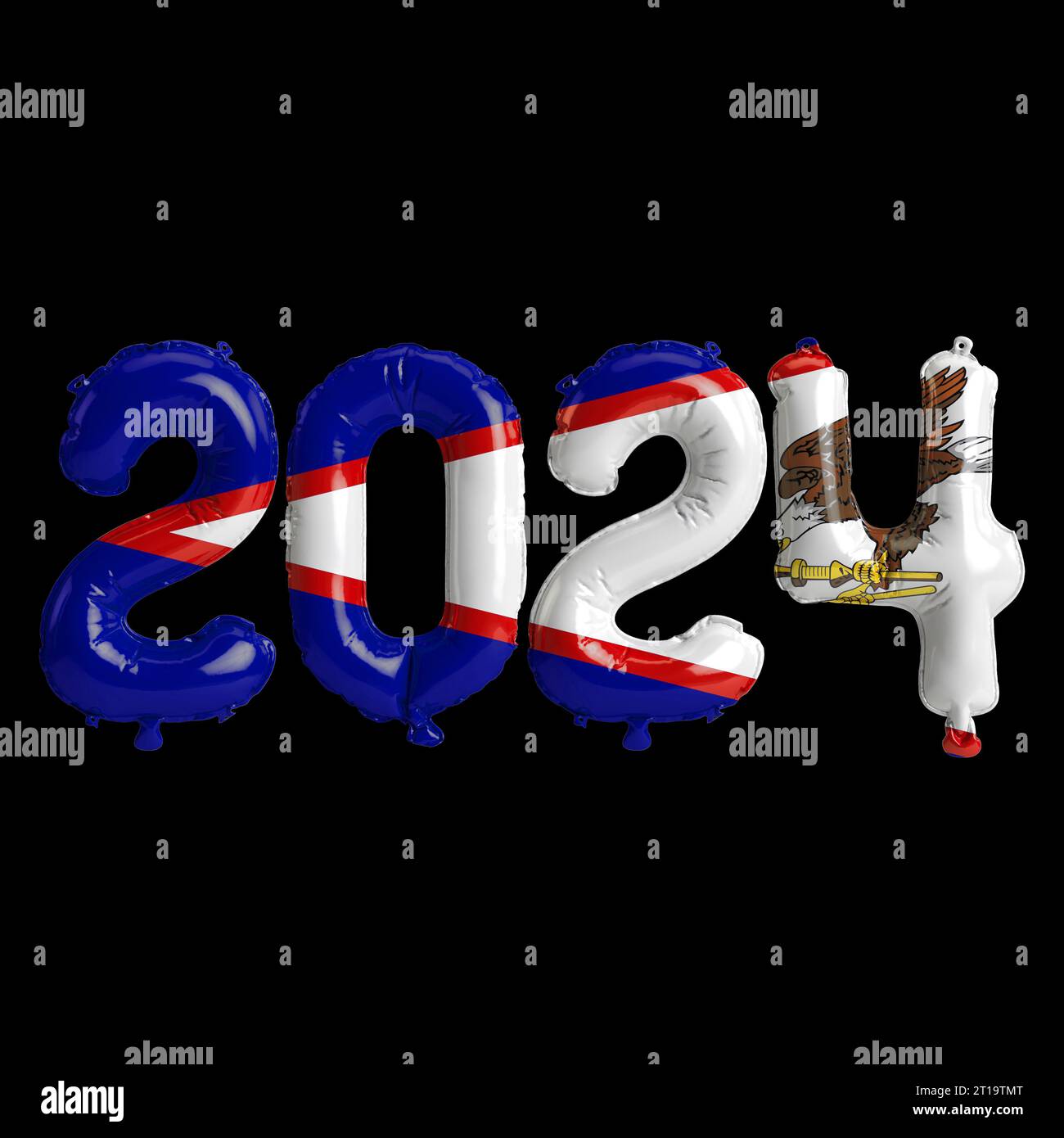 3d illustration of letter about new year 2024 with balloons on color ...
