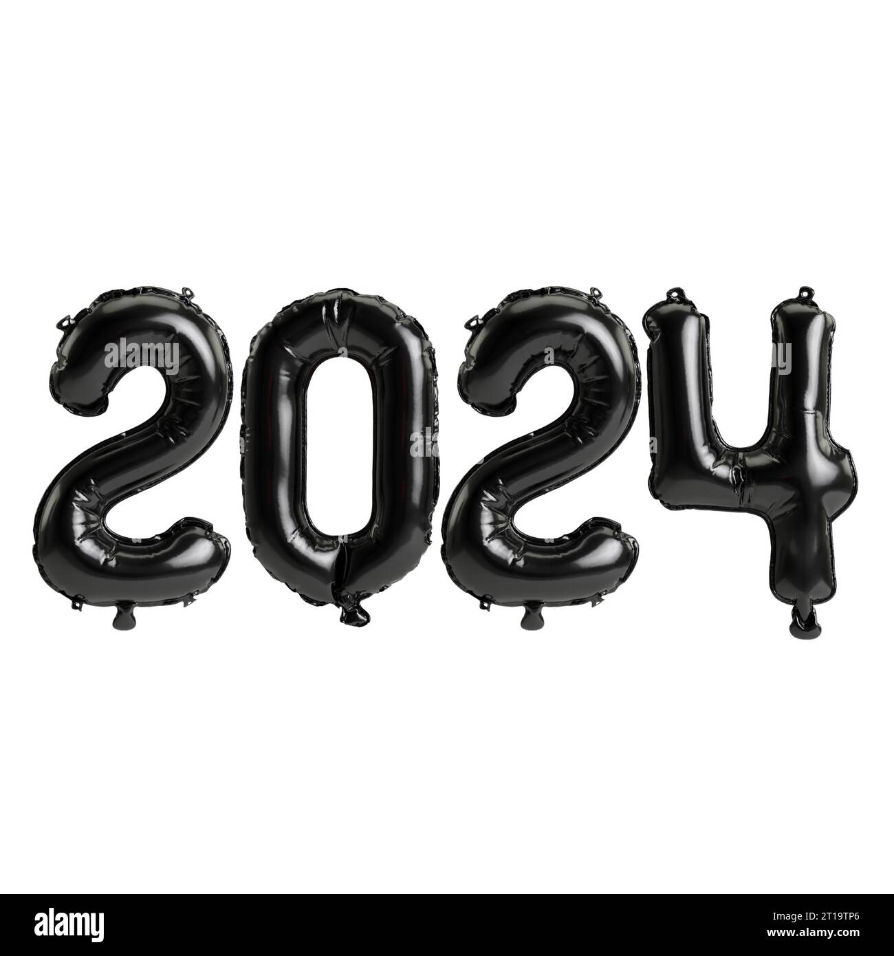 3d illustration of letter about new year 2024 with balloons on black ...